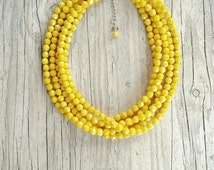 Five strand yellow necklace,Bright Yellow necklace,Yellow bridesmaids ...