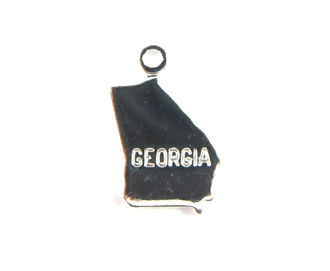 Engraved Tiny SILVER Plated on Raw Brass Georgia State Charms