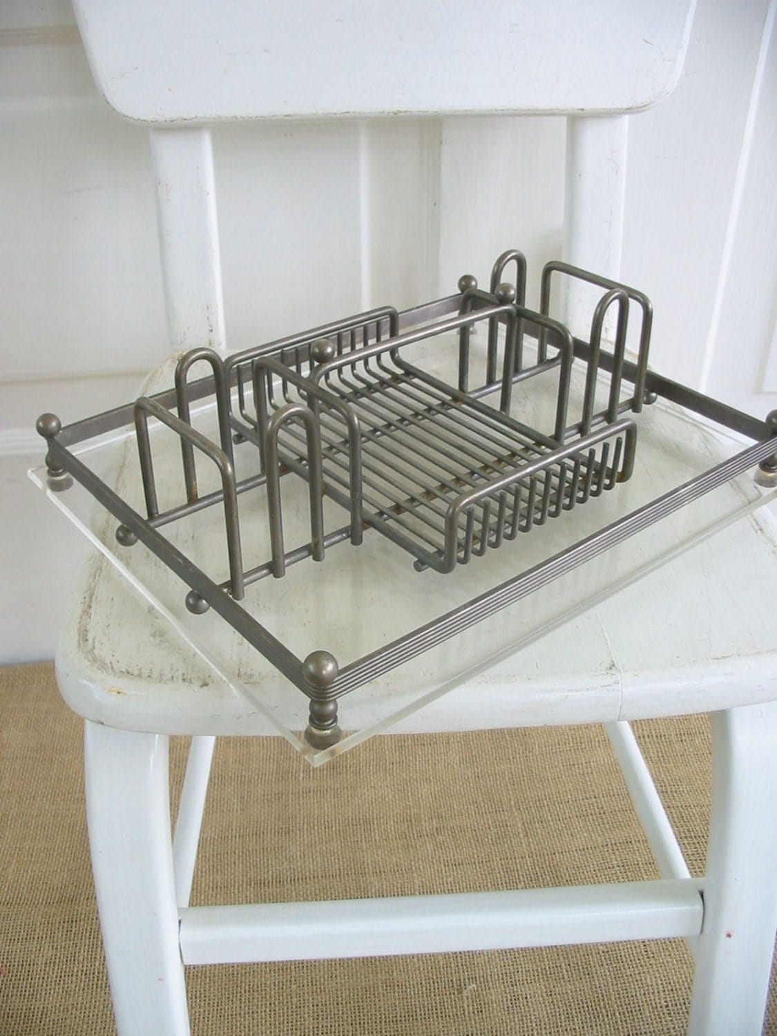 Vintage Lucite Silver Caddy Tray Oneida Flatware Silverware Metal ...