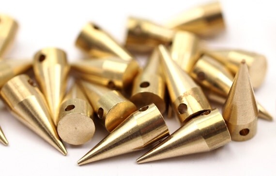 Brass Spike Charm 10 Raw Brass Spike Tribal Pendant 15x6mm