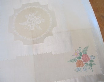 Tinted Napkins, Set of Four, Large Lapkins, Hand Tinted Roses
