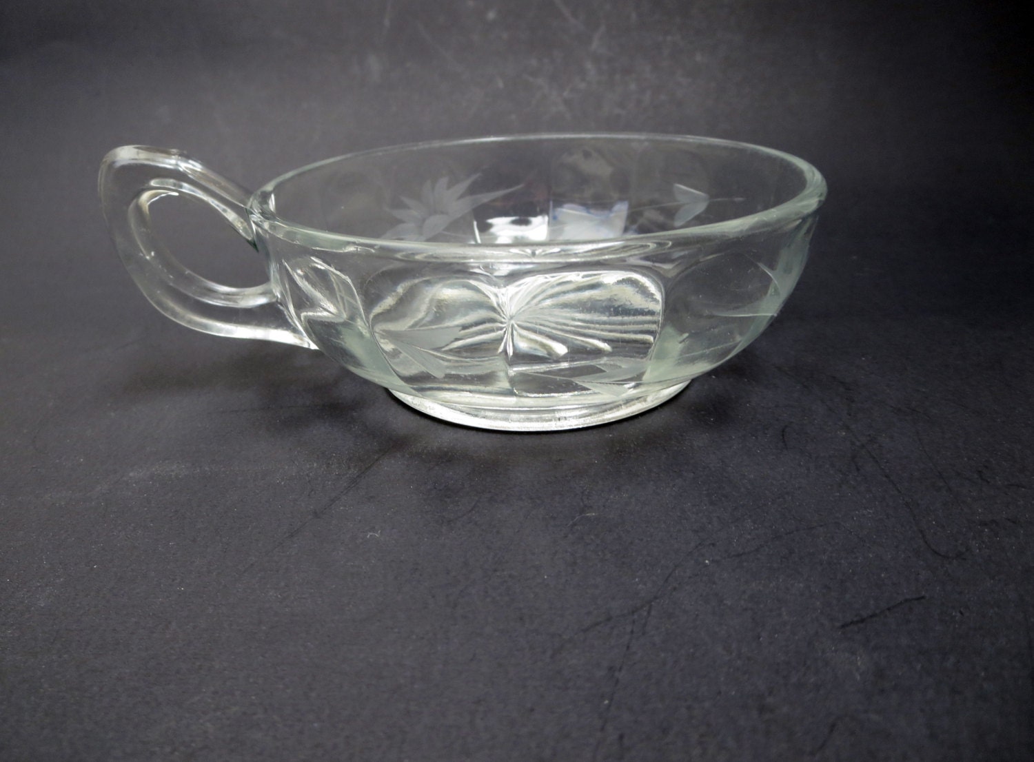 Clear Glass Nappy Bowl with etched flowers – Small Rounded dish with ...