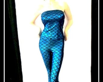 Turquoise on Black Small Fish Scale Lycra by JoyTheSeamstress