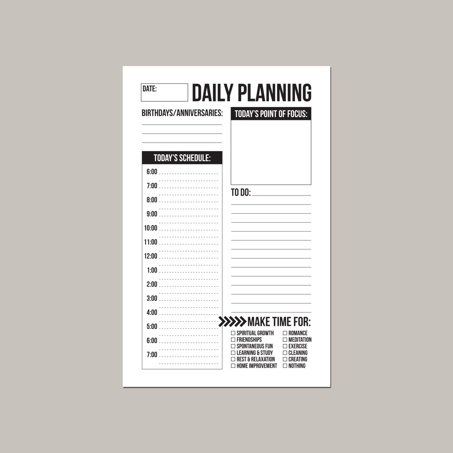 daily schedule and study notes printable sheets 5.5 x 8.5