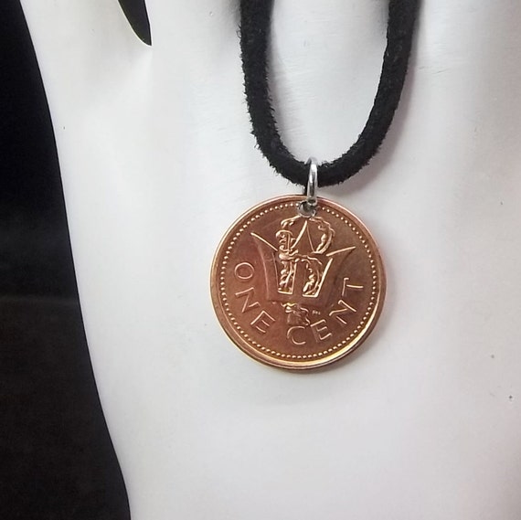 Barbados Coin Necklace 1 Cent Trident by AutumnWindsJewelry