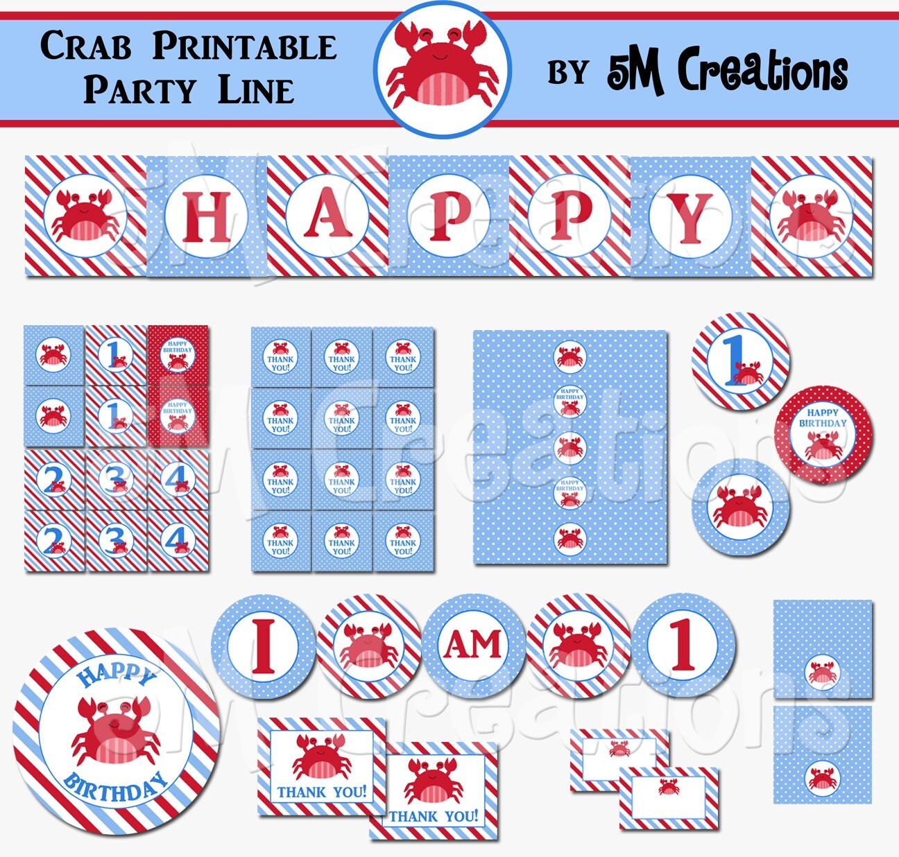 Crab Birthday Party Printable Package Crab Party Decoration