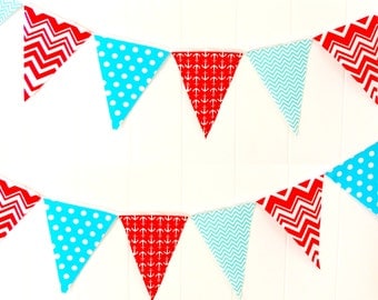 Nautical Baby Shower Banner Bunting Fabric Pennant Flags