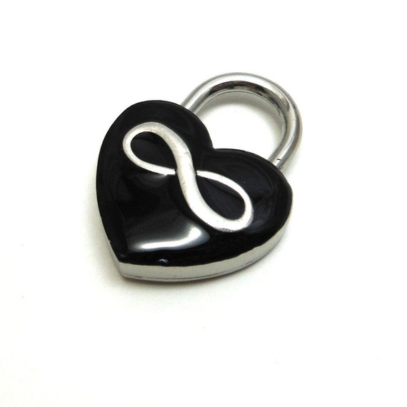 Infinity Symbol Silver and Black Heart Shaped Working Lock for