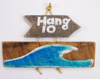Beach Decor Hang Ten Ocean Wave Beach Sign Reclaimed Distressed Wood ...