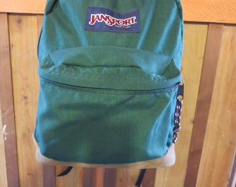 Vintage Jansport Backpack GREEN Jansport Daypack with Leather Bottom