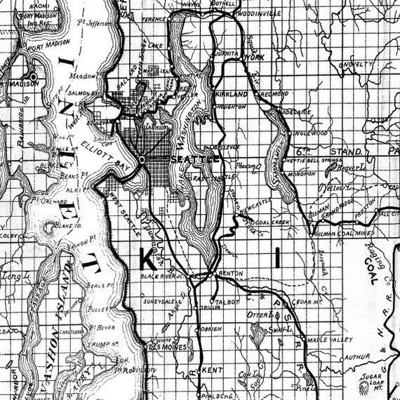 Puget Sound Map Vintage Blueprint Map Print Poster by TheMapShop