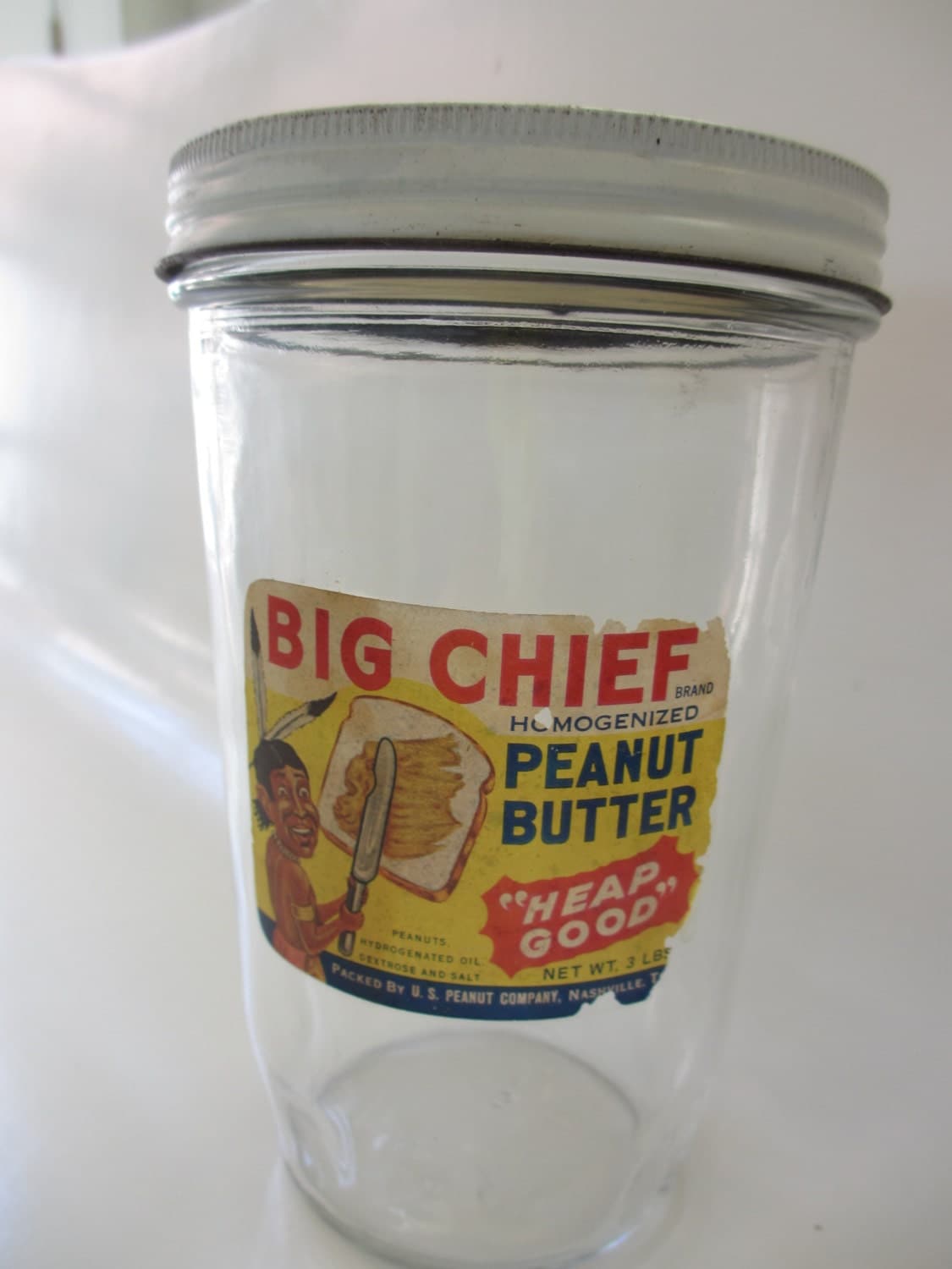 Vintage Big Chief Peanut Butter Jar 1950s