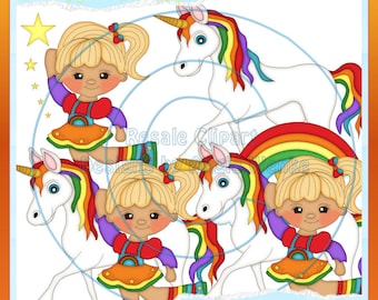 Cute little SPA Girls Blonde Black hair Clip Art Set