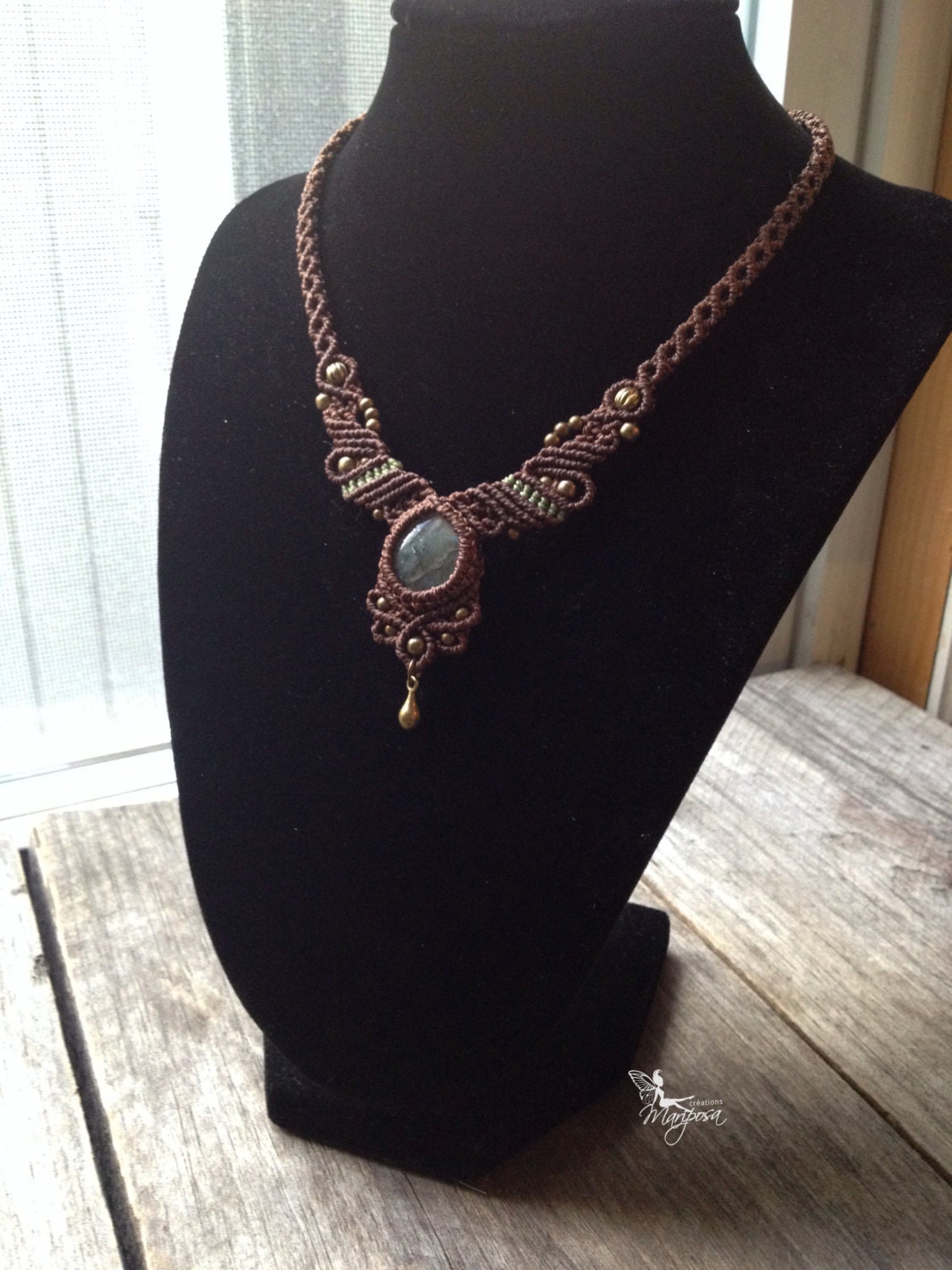 Collier micro macramé labradorite pierre bijoux par MariposaMacrame