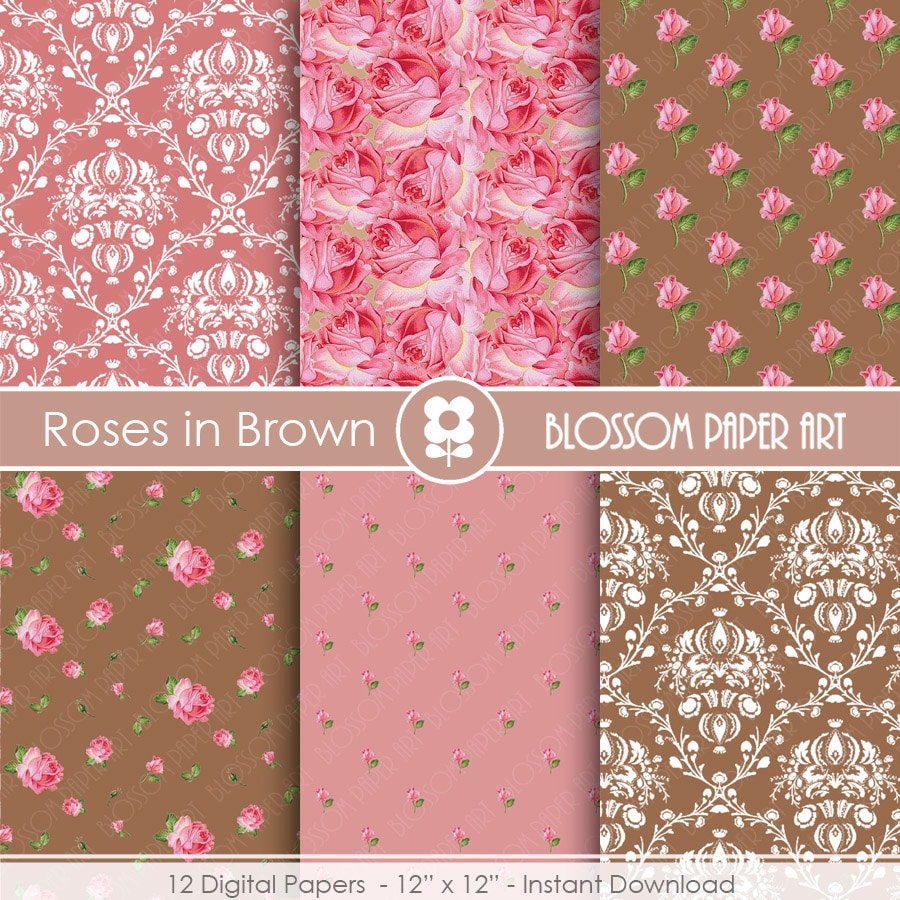 Digital Paper Brown Floral Scrapbooking Digital by blossompaperart