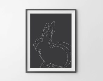 Rabbit Hole - Charcoal Bunny Rabbit Silhouette Art Print - Minimalist ...