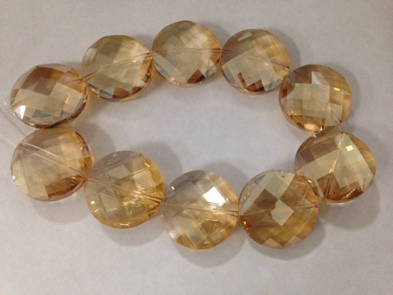 30mm coin shaped chinese faceted crystal glass by LittleBeadFairy