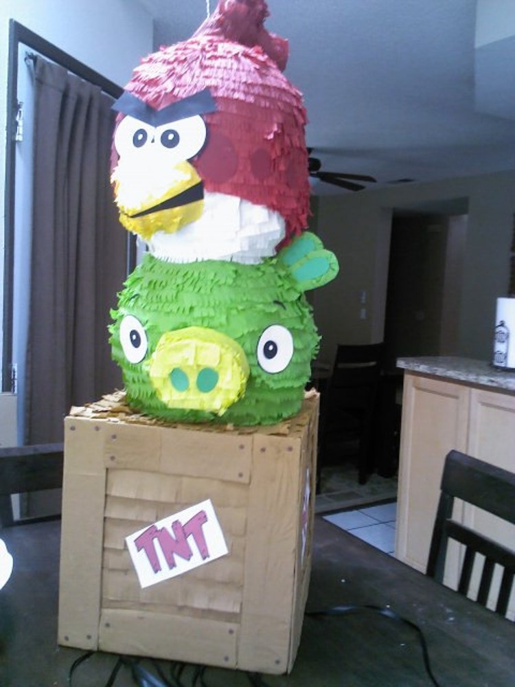 Red Angry Bird and TNT Box Pinata by SmashingFunCreations on Etsy