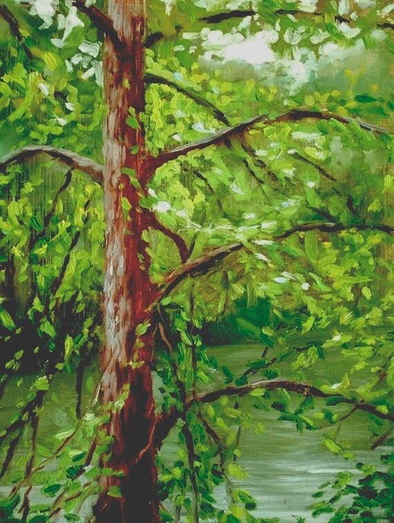 Tree Trunk & Vines 9 x 12 print of original oil painting on