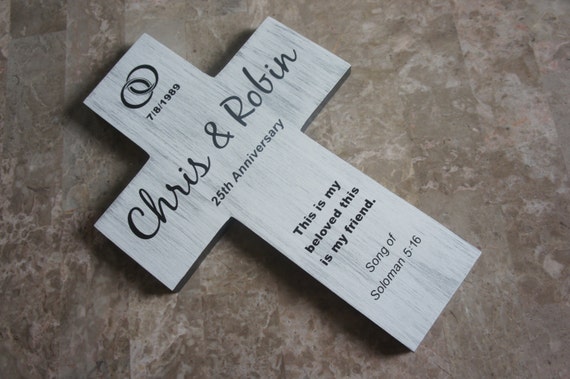 Silver 25th anniversary Wedding Wall Cross Personalized First