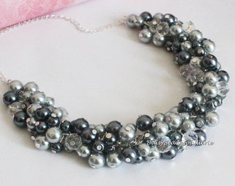 Gray pearl necklace | Etsy