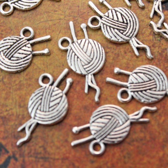 10 Knitting Charms knitting Pendants Antique Tibetan Silver