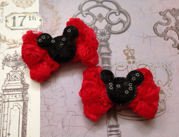 Items similar to Red Minnie Mouse Rosette Bows Set of Two OTHER COLORS ...