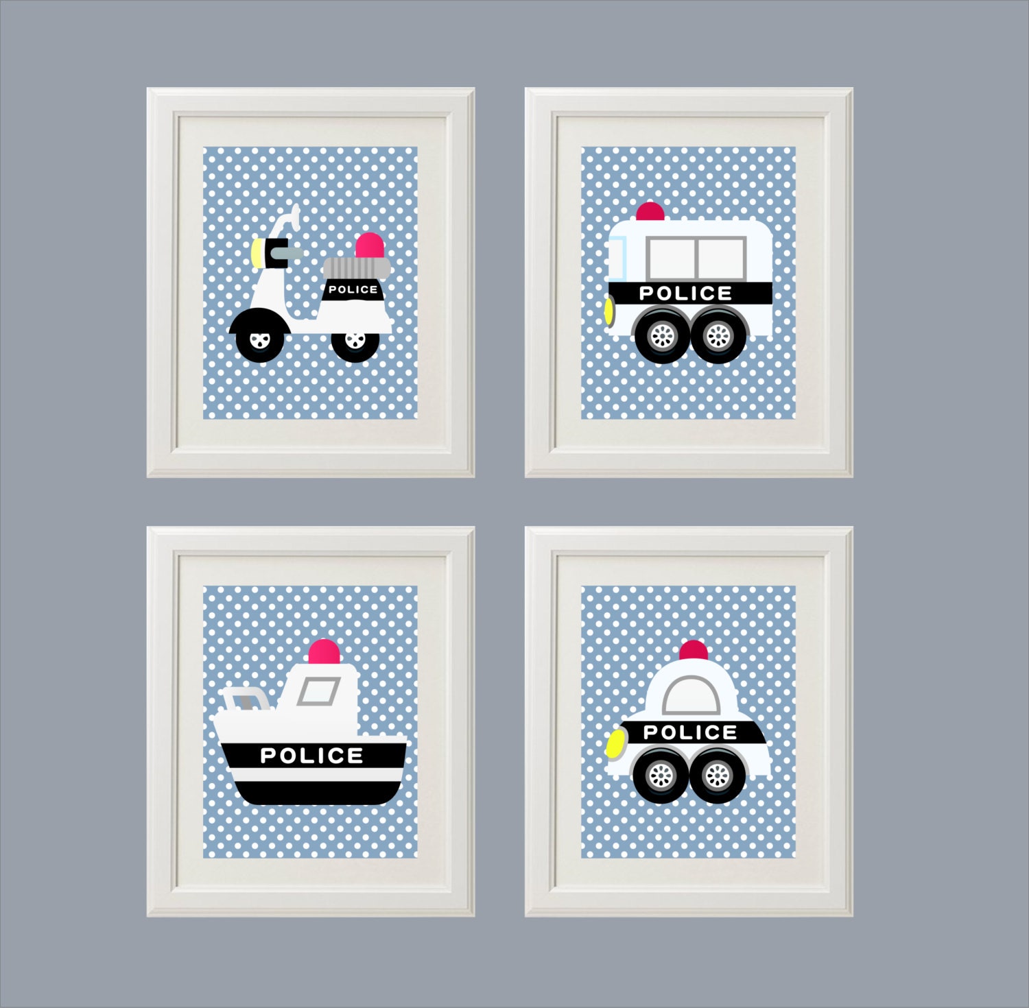 Police car set print police art print blue by CavernaLava on Etsy