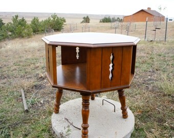 vintage 8443 Tell City Maple end table with revolving drum lazy susan ...