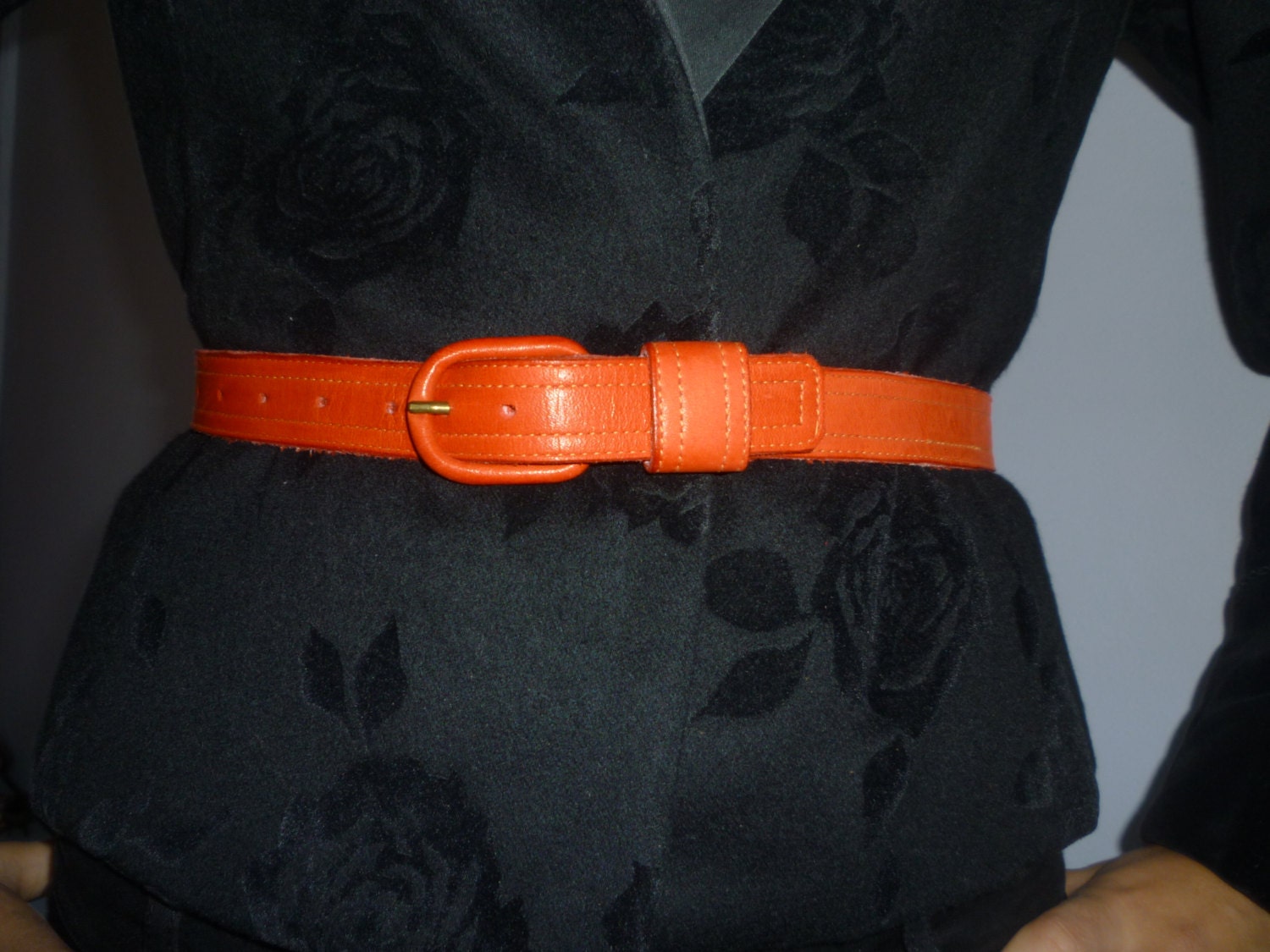 Vintage French soft red leather belt with leather covered buckle. Made ...