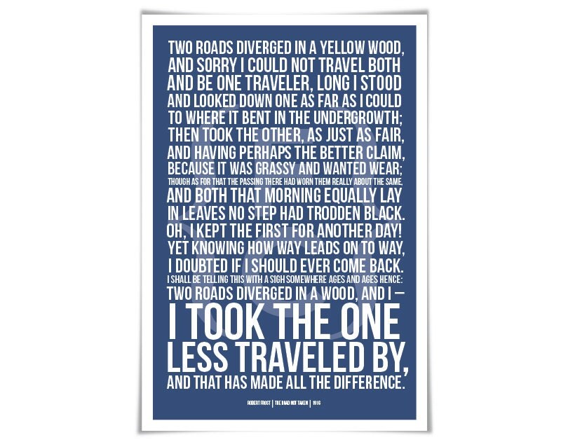 The Road Not Taken by Robert Frost Art Print Quotation