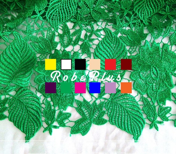 Green Lace Fabric Chemical Lace Fabric Floral and Leaf