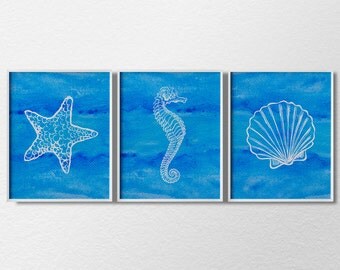 Beach Art Beach Prints 3 Piece Print Set Coastal Wall Art