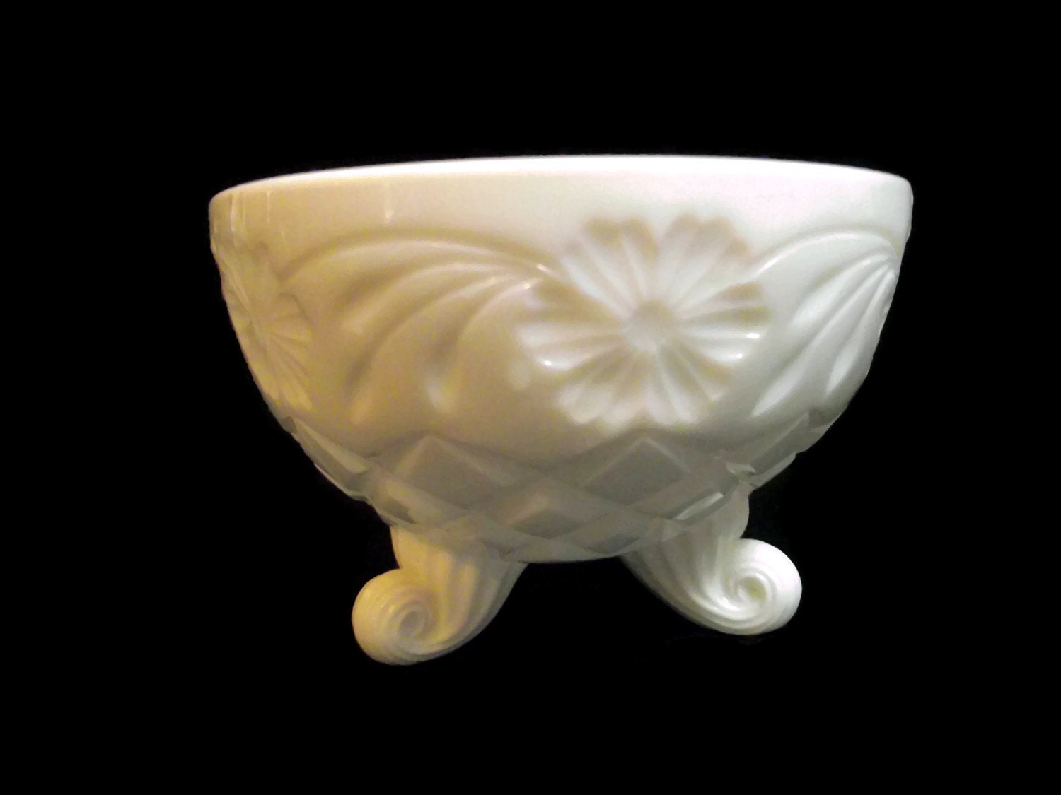 Milk Glass Footed Bowl Daisy and Diamond Pattern – Haute Juice
