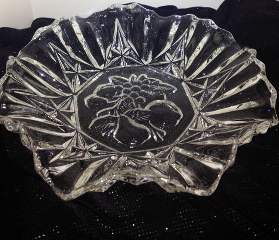 Vintage Pressed Glass Bowl Embossed Fruit Design Fluted