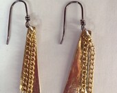 Items similar to Brass Triangle Earrings with chain on Etsy