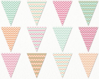 Printable Bunting Banner, Pink Chevron Flags, Peach and Mint Chevron ...