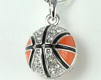 W Swarovski Crystal Basketball 3D Ball NBA Jewelry Orange Pendant Necklace
