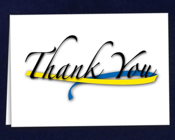 Large Blue & Yellow Ribbon Thank You Cards by FundraisingForACause