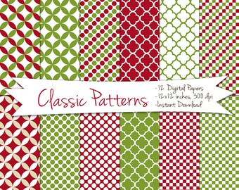 Digital Christmas Paper // Printable Christmas Paper // Quatrefoil ...