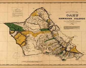 Items similar to Island Oahu Hawaii Honolulu Antique Vintage Map Print ...