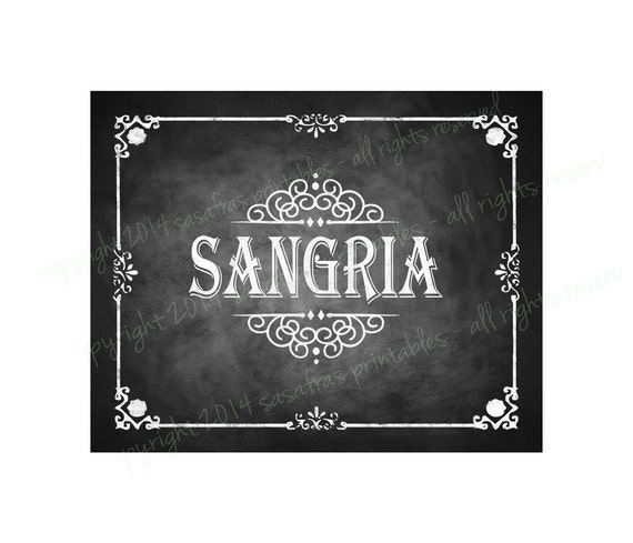Printable Chalkboard Wedding Sangria Sign, Wedding Bar, Alcohol Sign ...