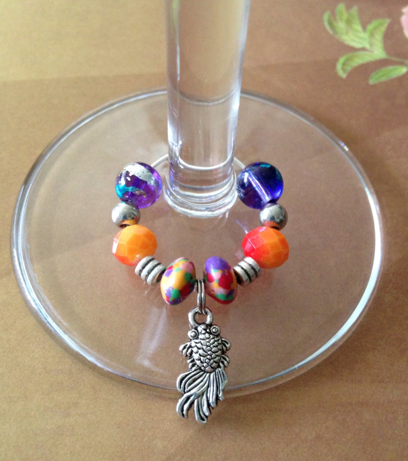 Koi fish wine glass charm ring