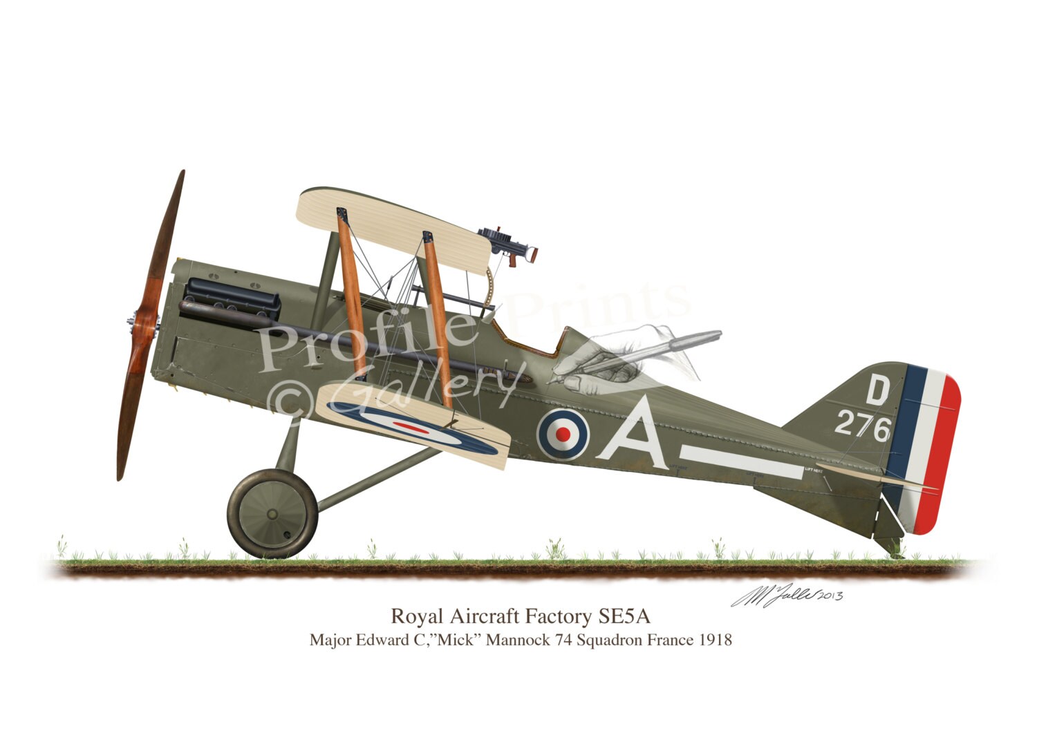 SE5A 1918 Vintage Aircraft Profile Artwork A3 Glossy Print