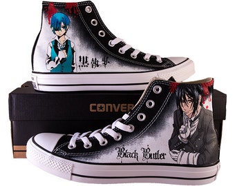 Hand Painted Converse Hi. Black Butler. Kuroshitsuji. Anime. Cartoon ...