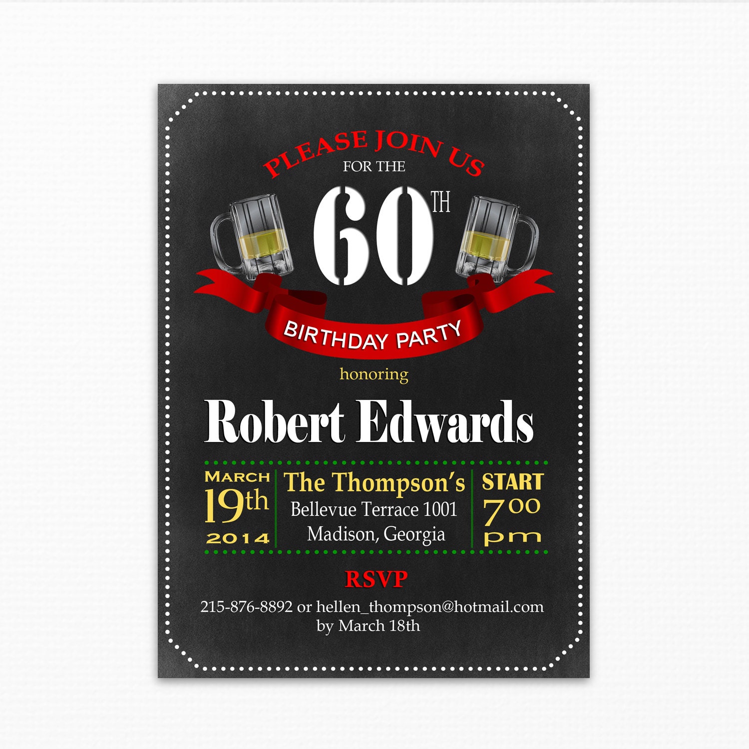 Chalkboard Adult Birthday Party Invitation Men By Fridayfactory
