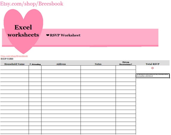 RSVP Spreadsheet RSVP Form Rsvp Keeper Guest List Wedding