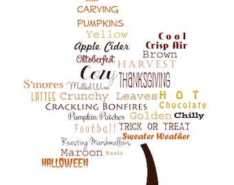 Fall / Autumn Word Cloud - Leaf Shaped