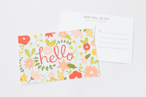 Items similar to Floral "Hello" Postcards on Etsy