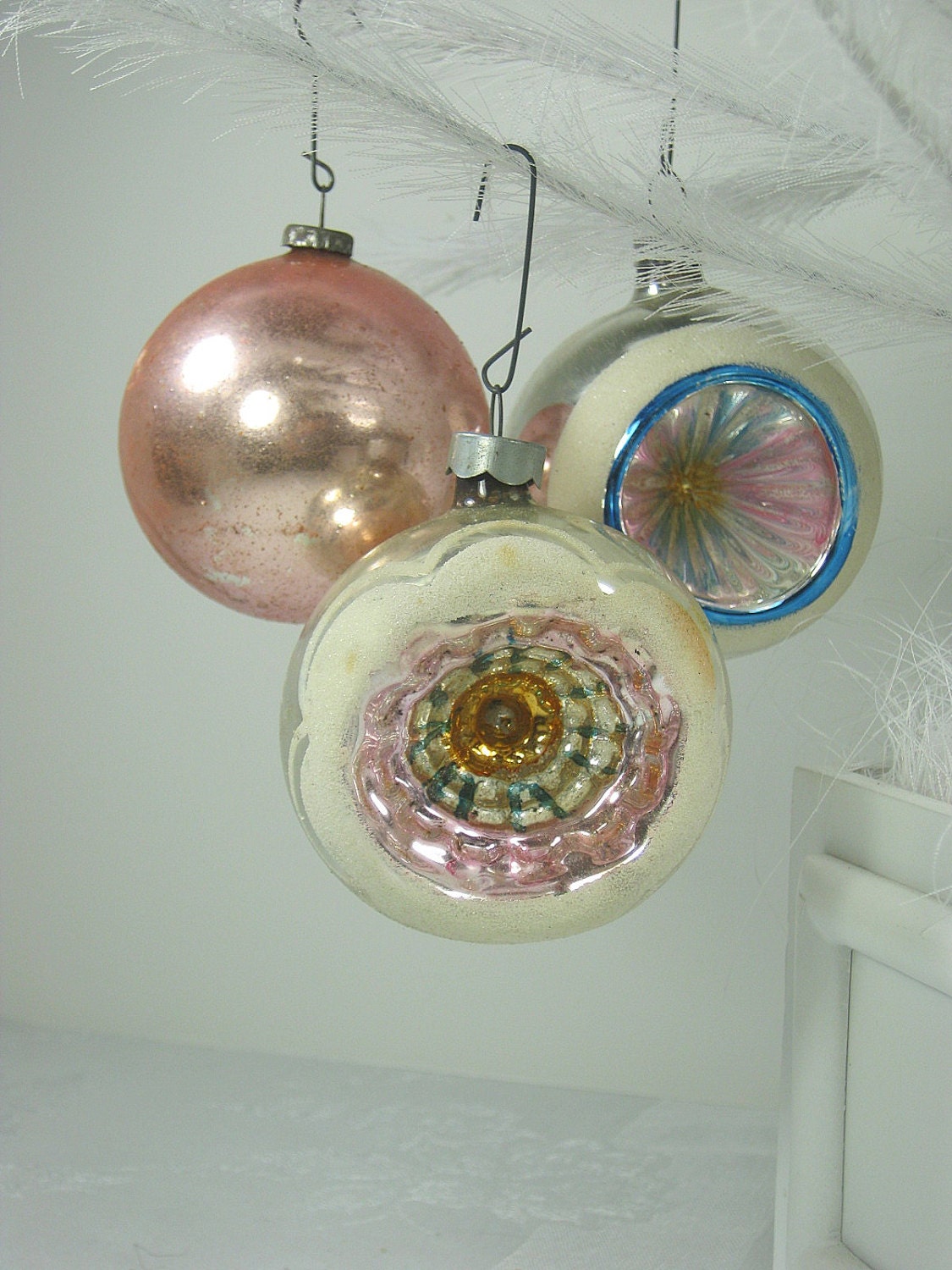 Vintage Mercury Glass Ornaments Pale Pink Indents Christmas